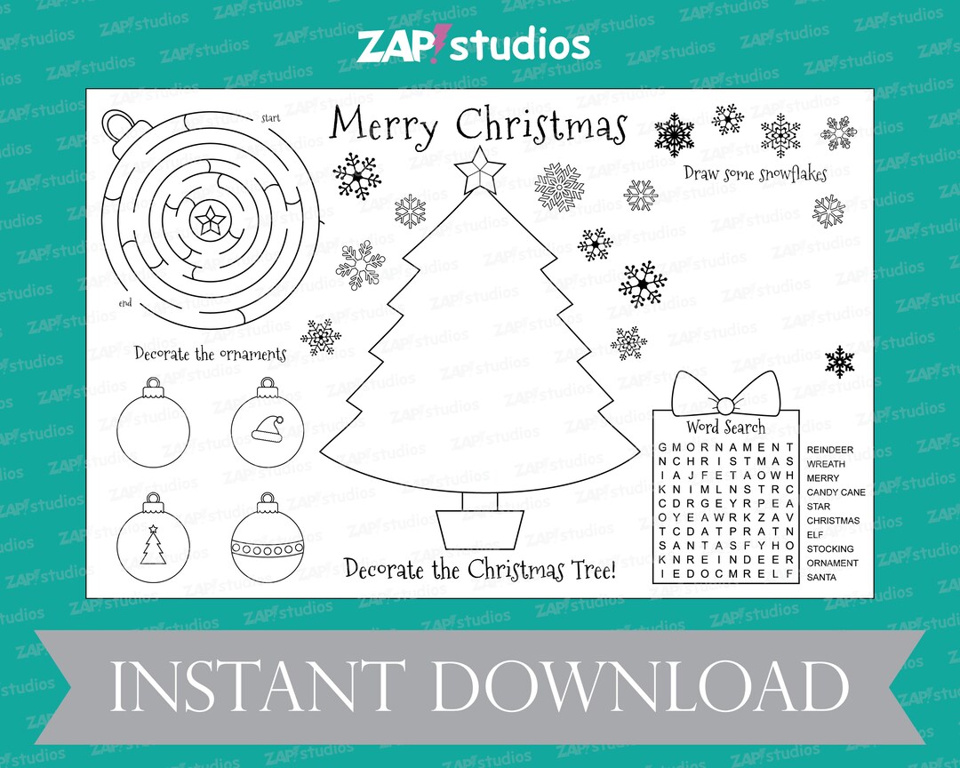 Printable Christmas Activity Placemat: Kids Coloring Page (PDF) - Etsy