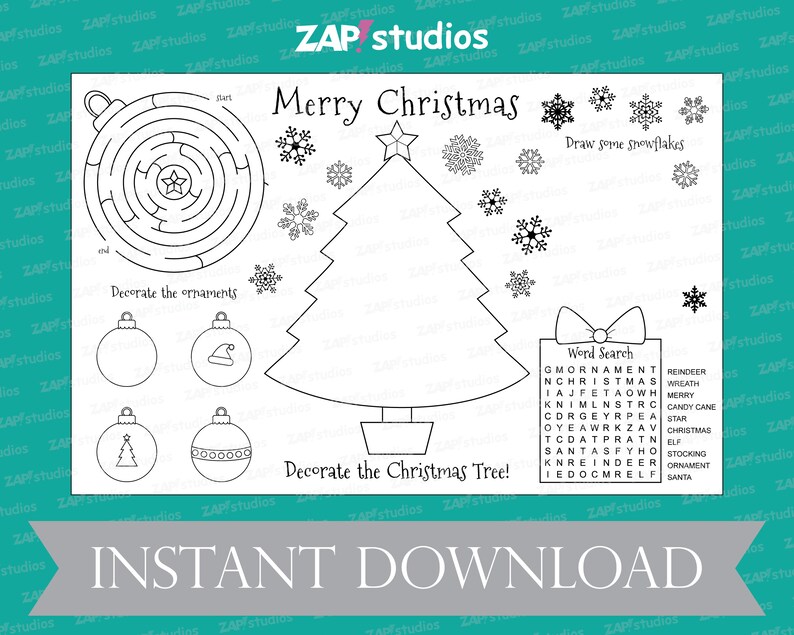 Printable Christmas Activity Placemat: Kids Coloring Page (PDF) - Etsy
