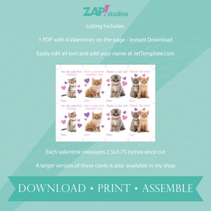 Small Kitten Valentines, Editable Cat Valentines, School Party ...