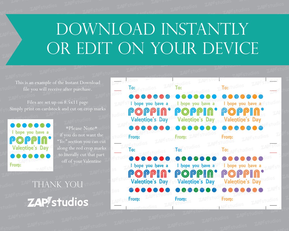Editable Pop It Valentine Printable Classroom Valentine | Etsy