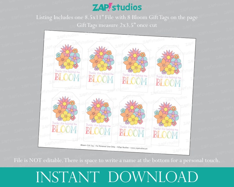 Printable Teacher Gift Tag Flower Bloom Card Teacher - Etsy