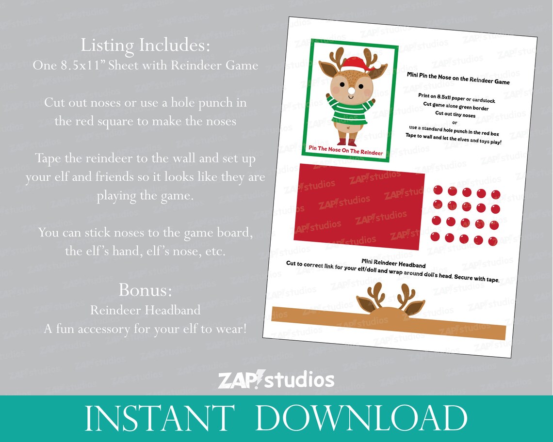 Printable Elf Activity Pin the Nose on the Reindeer Game - Etsy