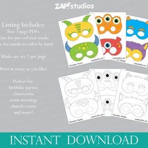 Printable Monster Masks: Color-your-own Party Activity (PDF) - Etsy