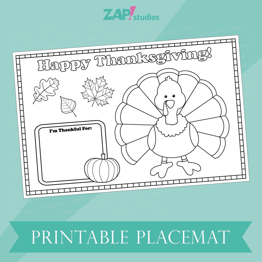 Kids Thanksgiving Coloring Placemat, Turkey Activity (PDF) - Etsy