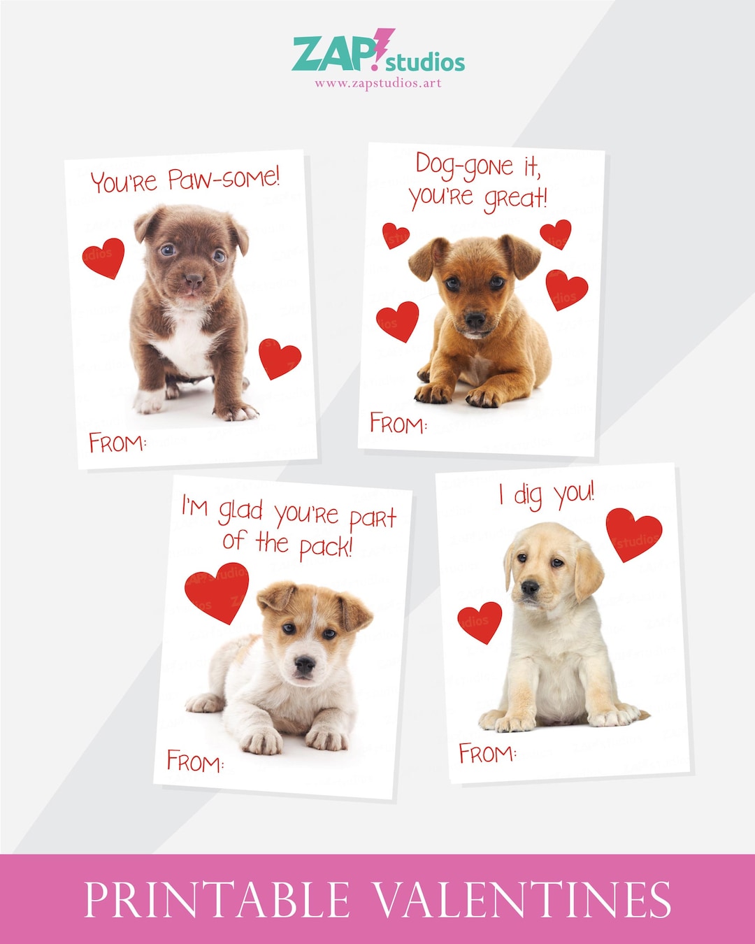 Editable Puppy Valentines, Dog Printable Valentine, Classroom ...