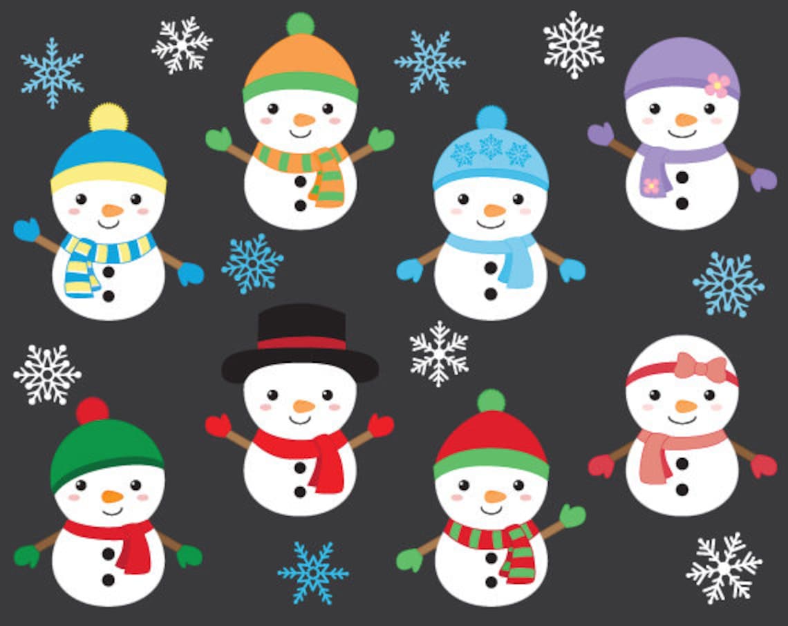 Snowman Clip Art Snowflake Clip Art Snow People Clip Art | Etsy
