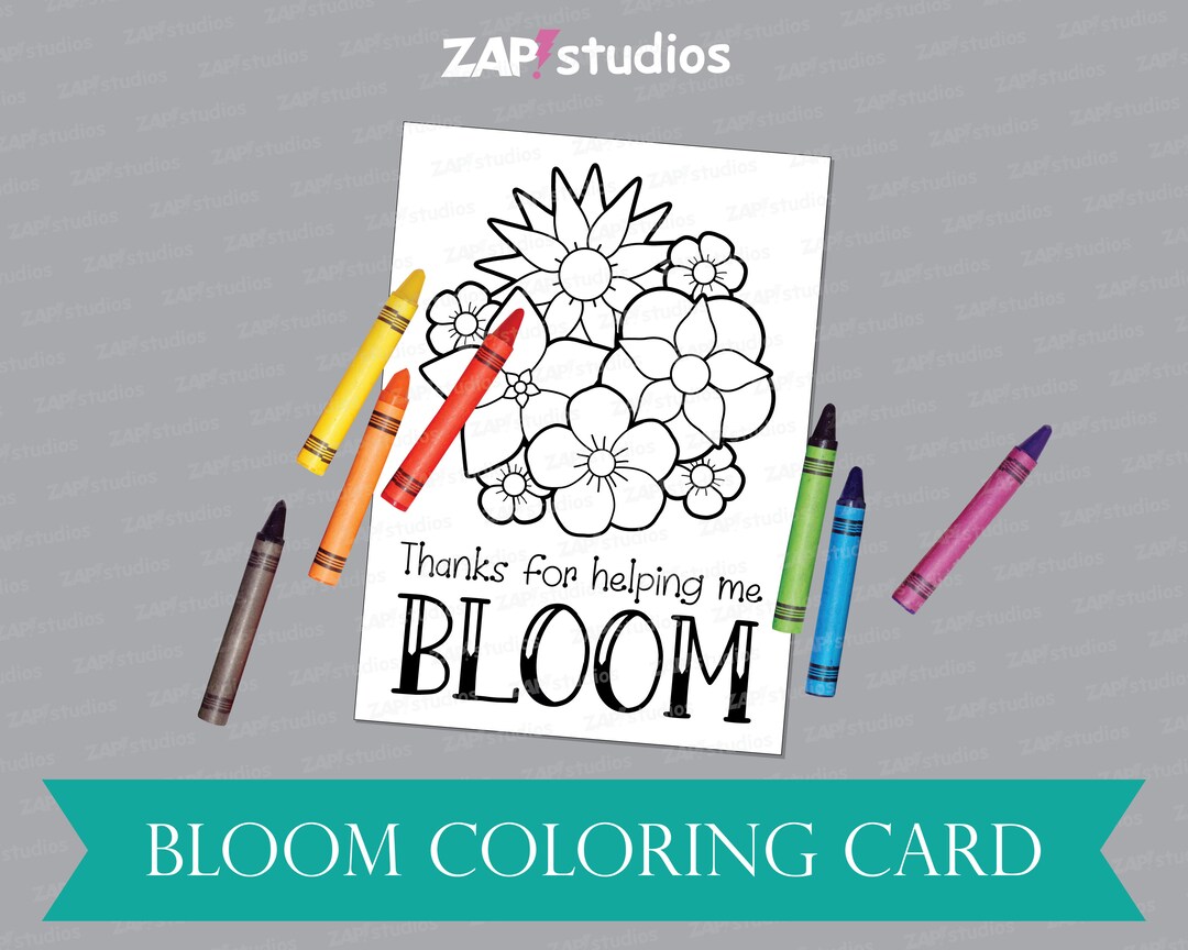 Printable Teacher Card, Flower Bloom Card, Teacher Coloring Card, Thank ...