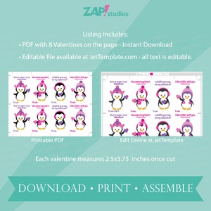 Editable Penguin Valentines, Printable Kids Valentines, Winter ...