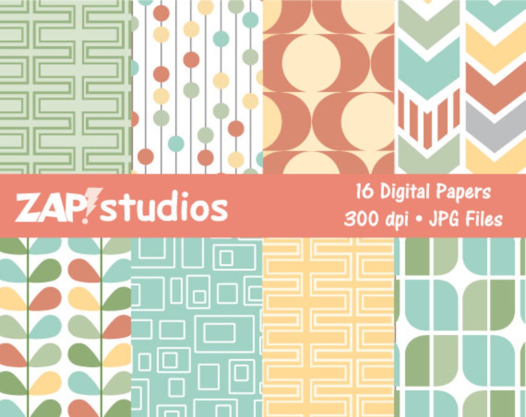 Mid Century Modern Digital Paper Pack: Retro Atomic Patterns (digital ...