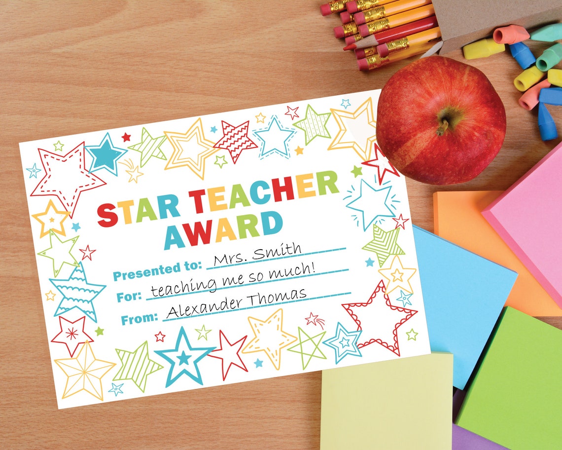 Printable Teacher Appreciation Star Teacher Award Teacher - Etsy