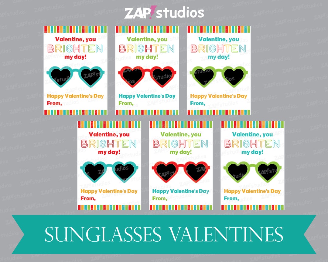 Editable Glasses Valentine, Printable Sunglasses Valentine for Kids ...