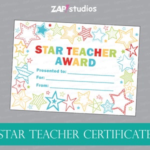 Printable Teacher Appreciation, Star Teacher Award, Teacher Certificate ...