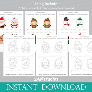 Printable Christmas Stick Puppets, Christmas Activity, Santa Craft ...