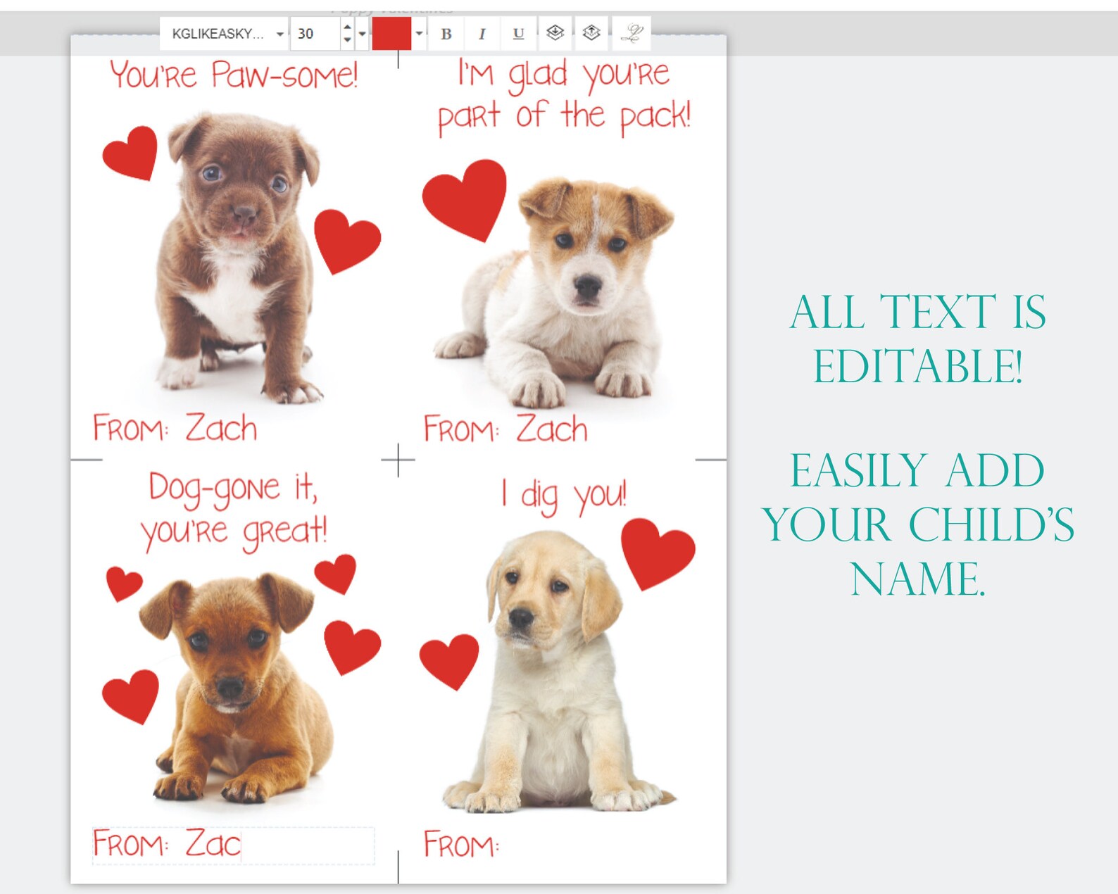 Editable Puppy Valentines Dog Printable Valentine Classroom - Etsy