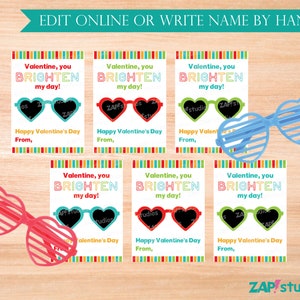 Editable Glasses Valentine, Printable Sunglasses Valentine for Kids ...