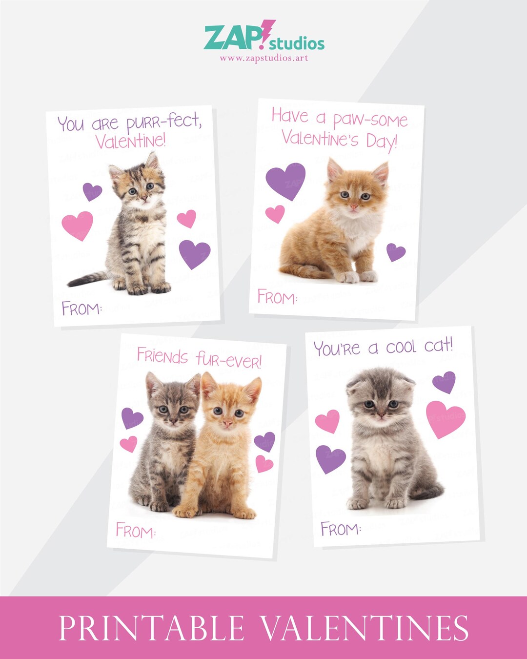 Editable Kitten Valentines: Printable Classroom Cards (PDF) - Etsy