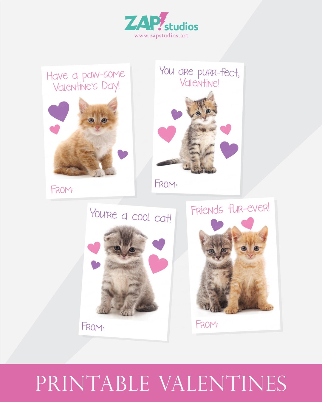 Small Kitten Valentines, Editable Cat Valentines, School Party ...