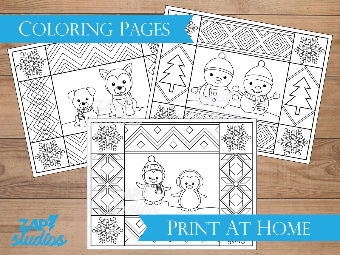 Winter Coloring Pages Snowman Coloring Sheet Penguin - Etsy