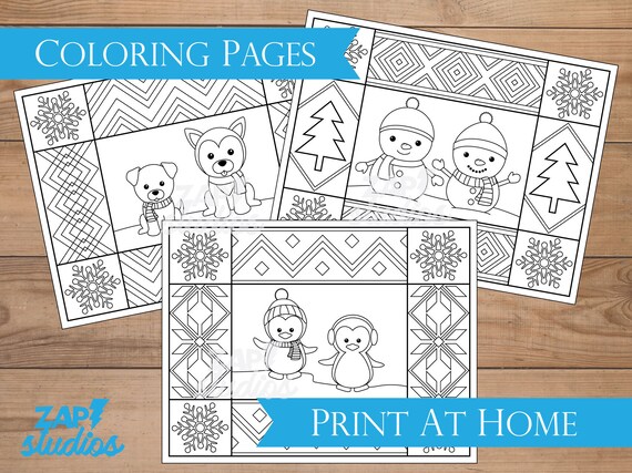 Winter Coloring Pages Snowman Coloring Sheet Penguin | Etsy