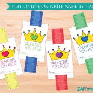 Editable Ruler Valentine, Printable Crown Valentine, You Rule Candy ...