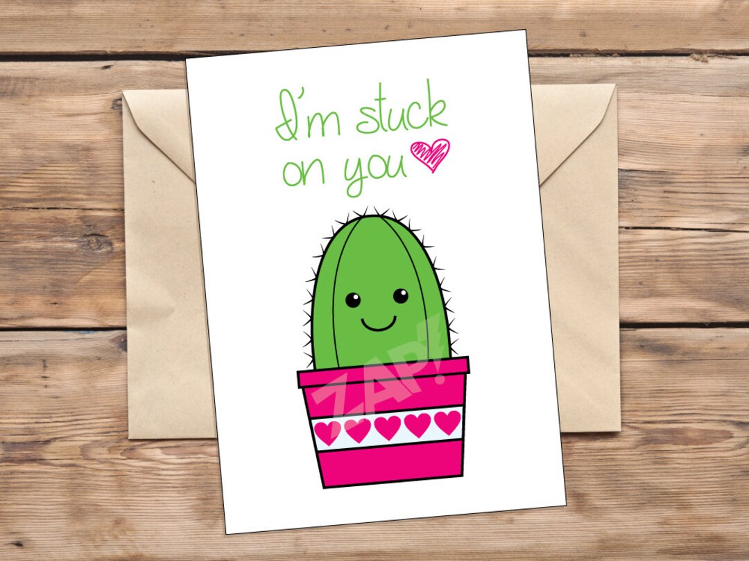 I'm Stuck on You Valentine, Cactus Card, Succulent Card, I Love You ...