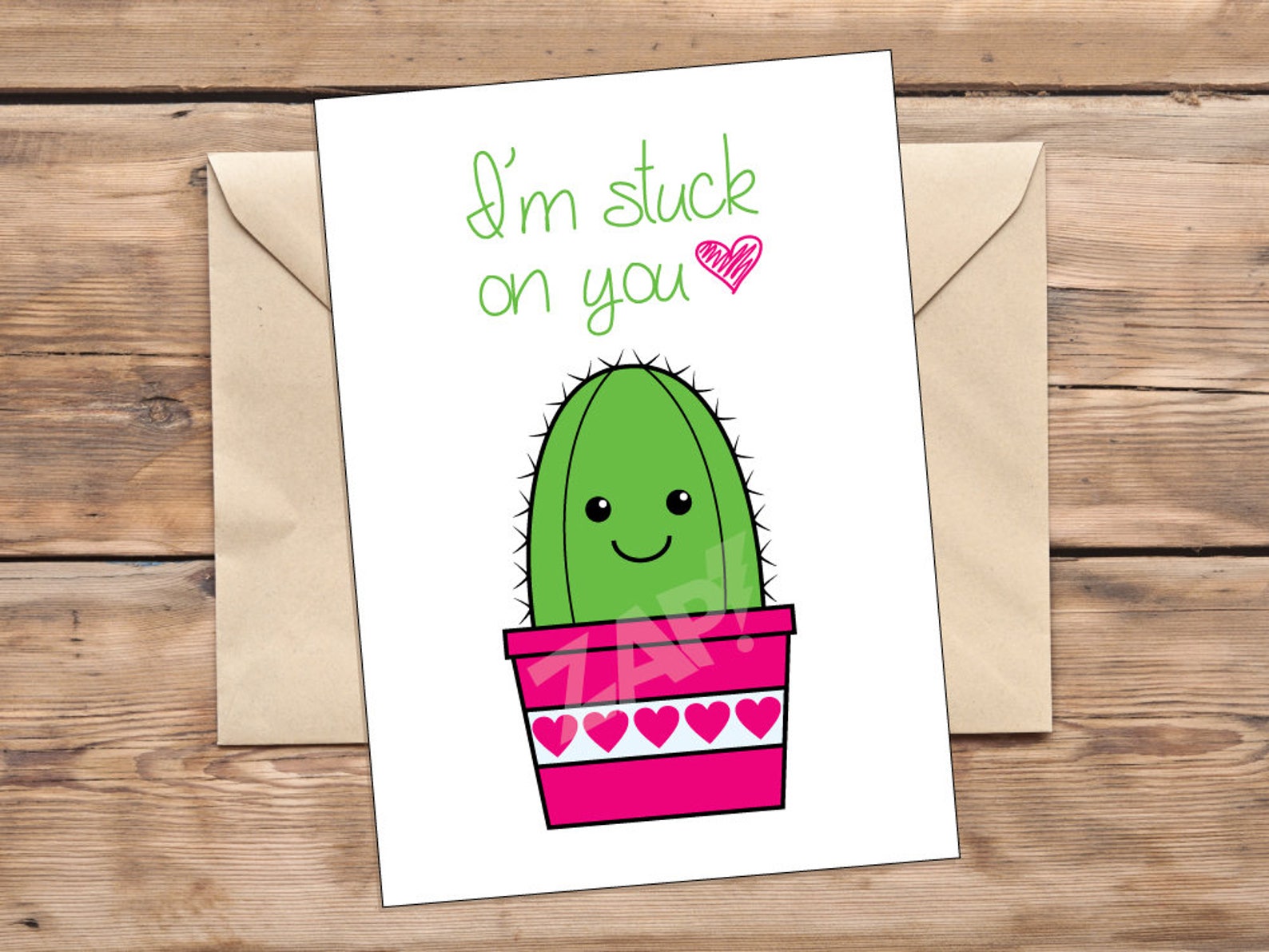 I'm Stuck on You Valentine Cactus Card Succulent Card I - Etsy