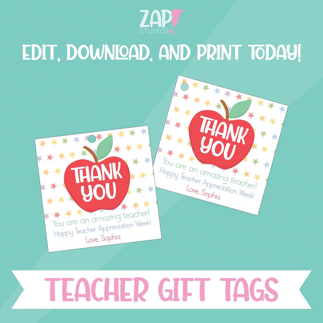 Editable Teacher Thank You Tags, School Gift Tags, Teacher Appreciation ...