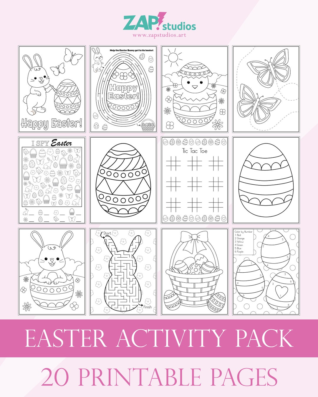 Easter Coloring Pages: Kids Activity Bundle (PDF Download) - Etsy
