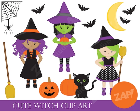 Witch Clip Art Halloween Digital Halloween Witch Clipart | Etsy
