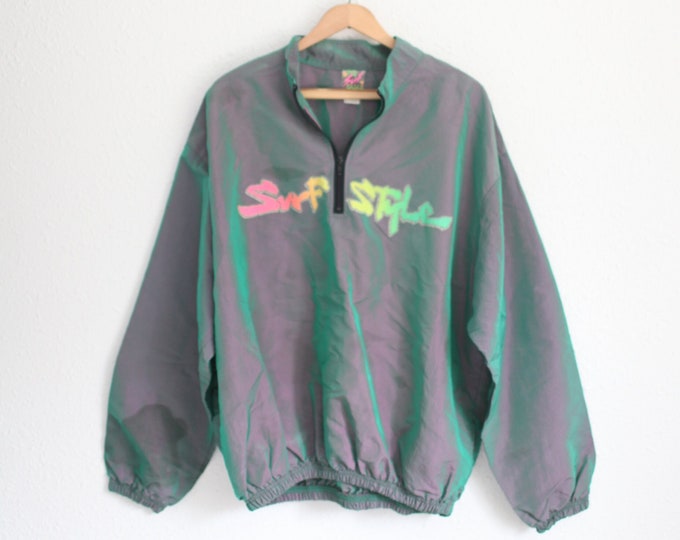 Vintage 80s Surf Style Green Pink Anorak Pullover #0451 - Etsy