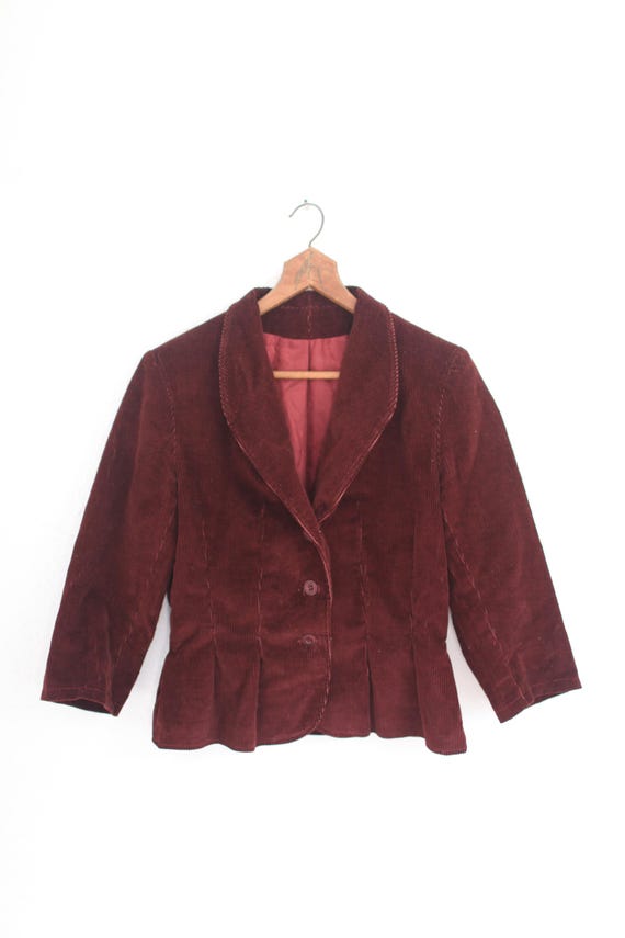 vintage 70s maroon cropped corduroy blazer jacket #01… - Gem