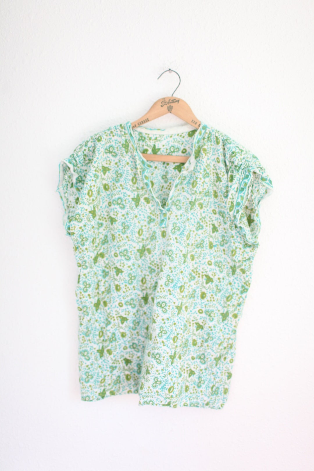 Vintage 70s Bohemian Turquoise Floral Tunic Top 031 - Etsy