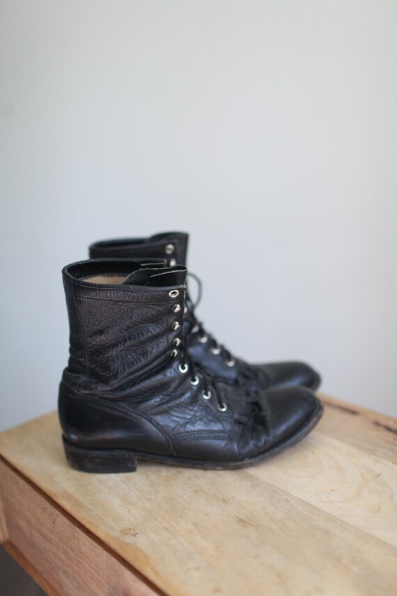 vintage 80s justin black leather ankle roper boots l… - Gem