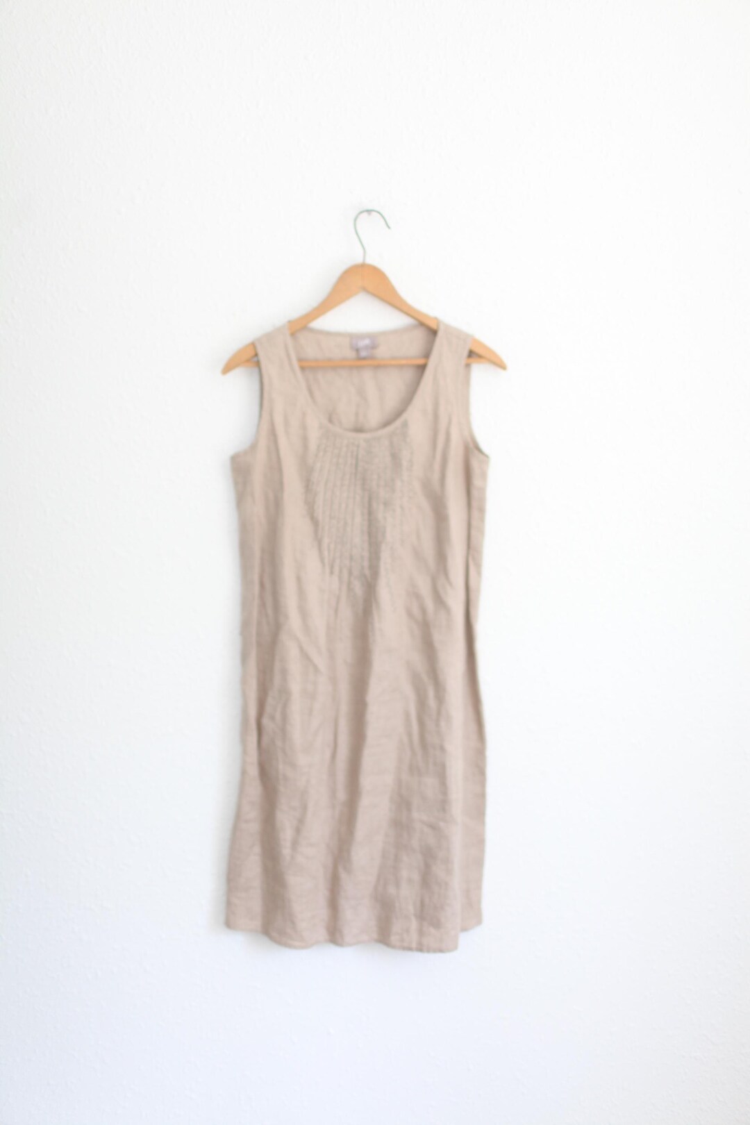 Vintage Tan Linen Gold Embroidered Shift Dress #0739 - Etsy