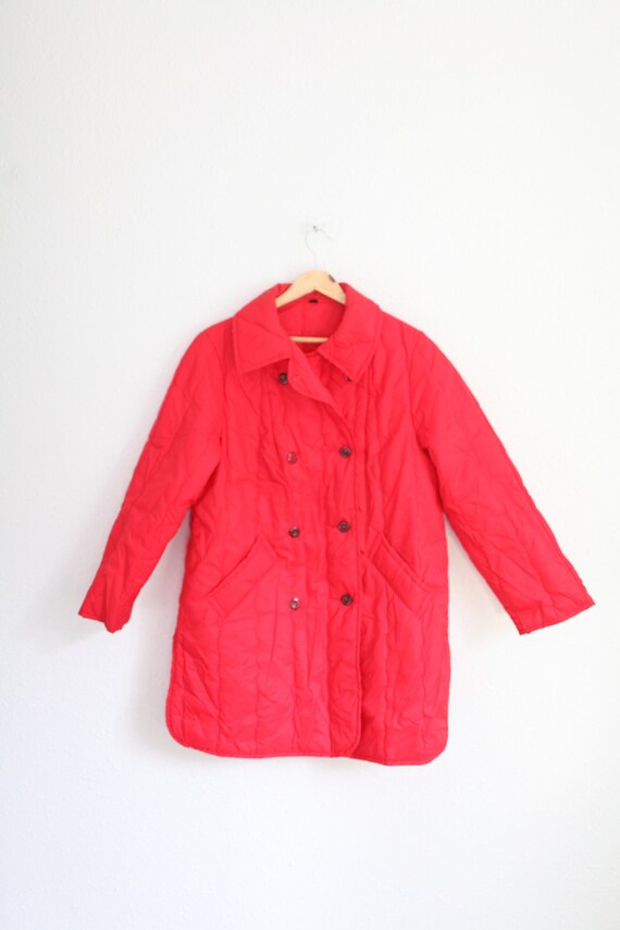vintage 70s sailor red quilted puffer puff pea coat j… - Gem