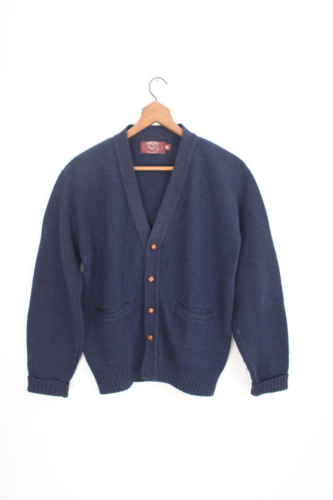 Vintage 70s Maine Gear Navy Blue Button up Grandpa Cardigan Sweater ...