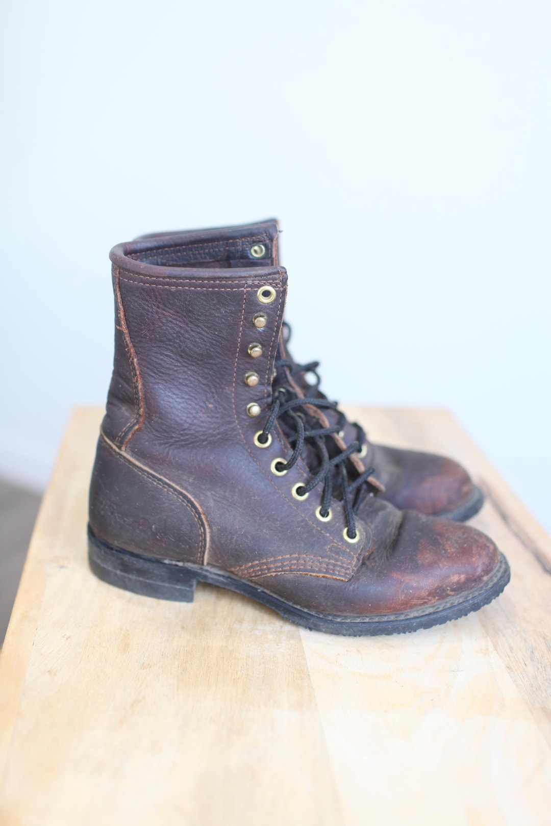 Vintage DD Tuff Brown Leather Ankle Roper Lace up Boots W 7 - Etsy