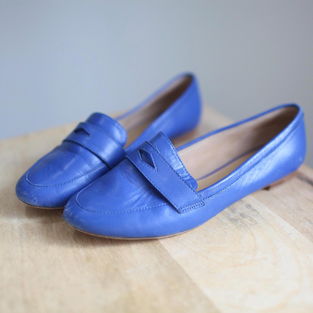 Vintage 90s Talbots Royal Blue Leather Slip on Penny Loafers F Shoes 7 ...