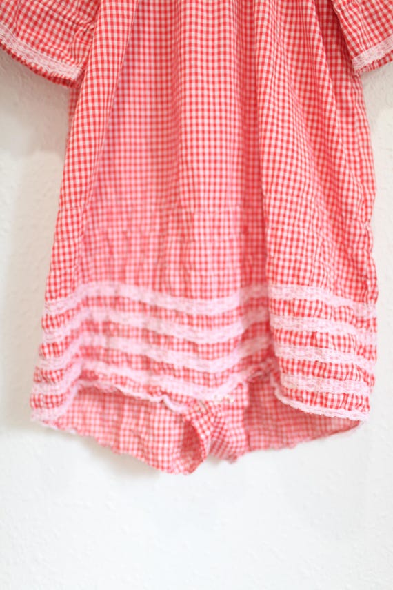vintage 70s red & white gingham ruffle romper bloome… - Gem