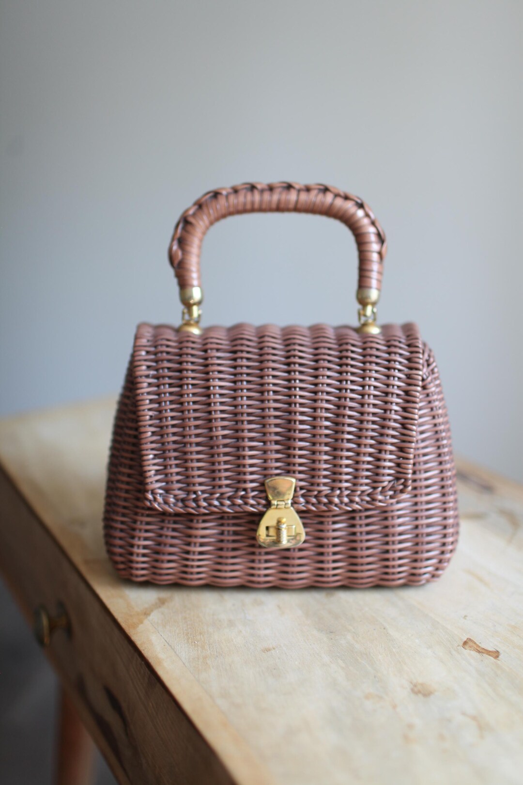Vintage Simon Hong Kong Black Wicker Weave Rattan Leather Purse - Etsy