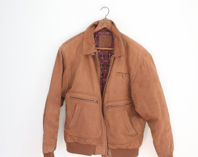 Vintage 1990's Top Gun Tan Leather Suede Bomber Jacket #065 - Etsy
