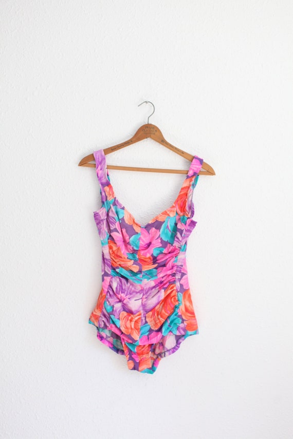 80s Neon Floral Swimsuit Gem