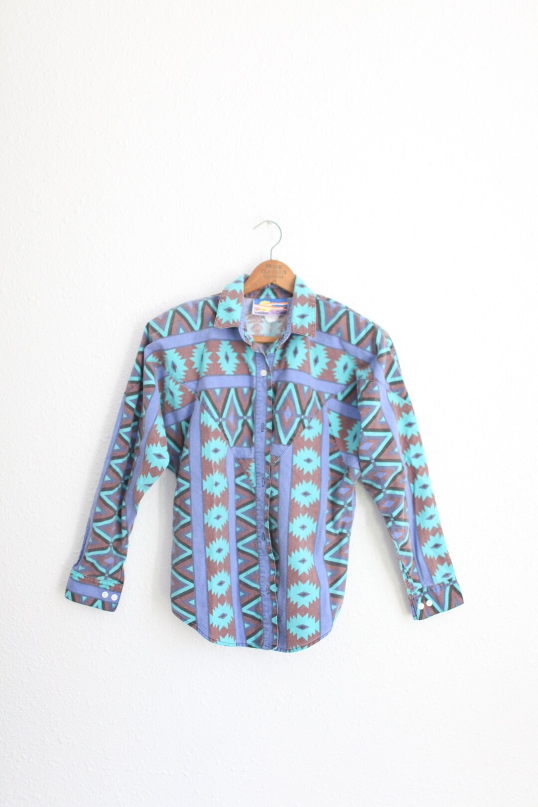 Vintage Blue & Turquoise Southwestern Button up Chambray Shirt - Etsy