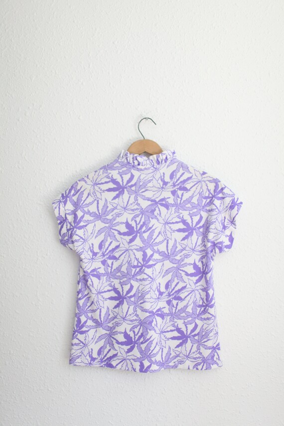 vintage 70s purple & white palm tree ruffle tunic to… - Gem