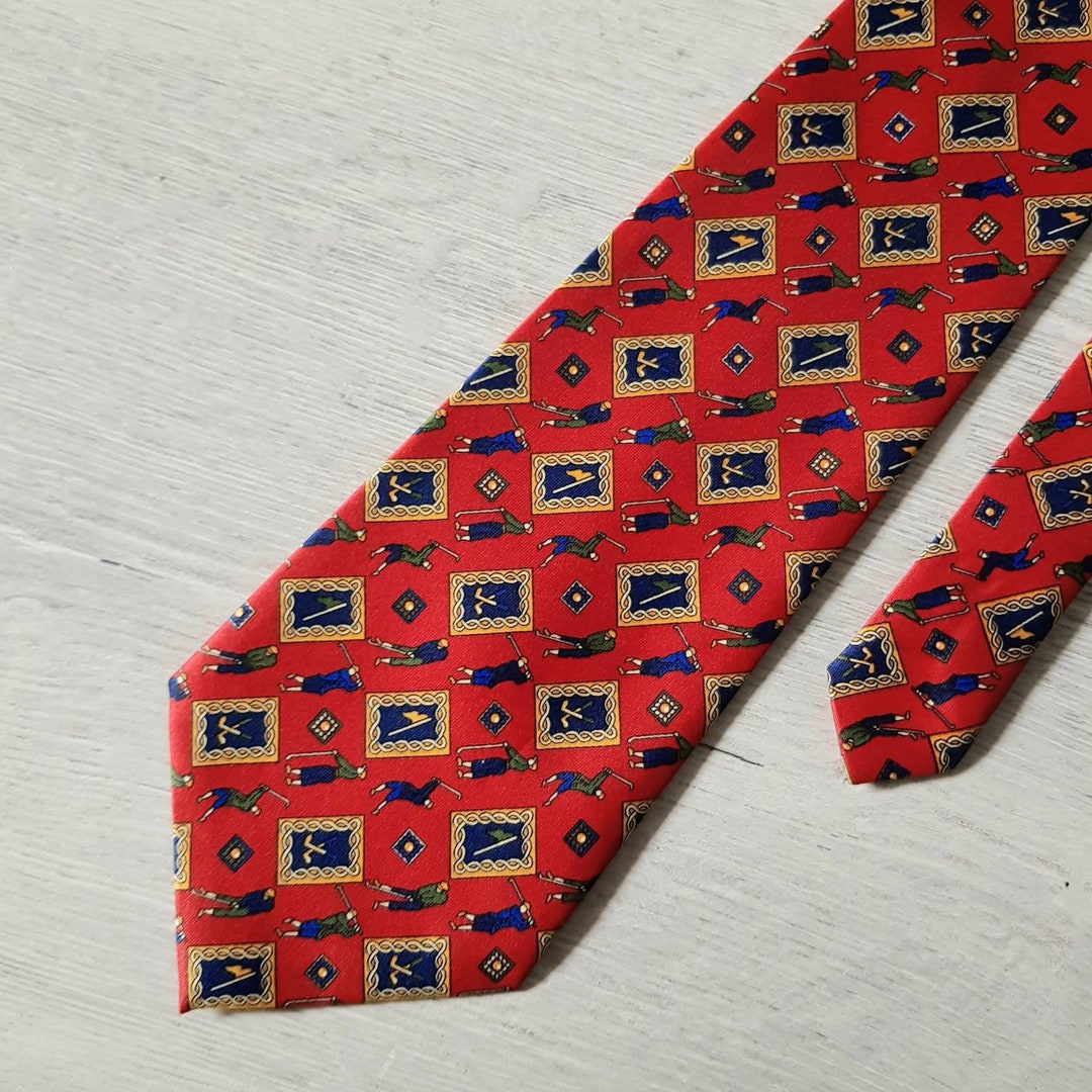 Red Gold and Navy Golf Silk Tie, Luxury Necktie Men Wedding Accessories ...