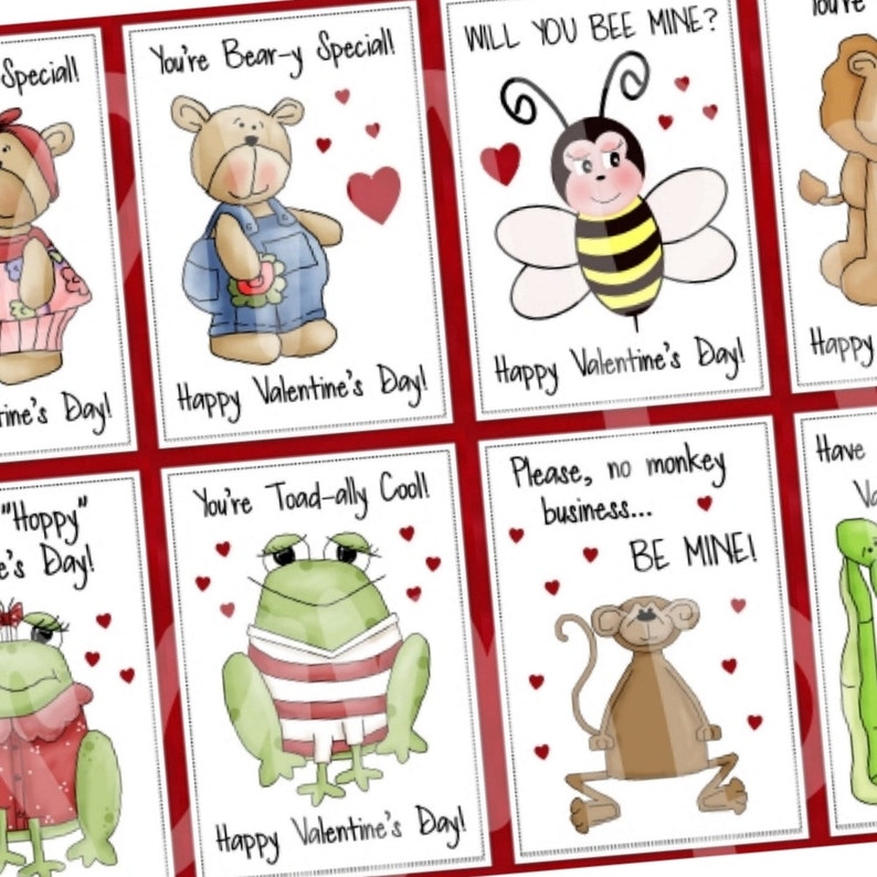 INSTANT DOWNLOAD - Printable Valentines - Eight Mini Cards - 2.5 X 3.5 ...