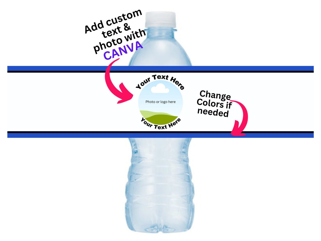 Printable Logo or Photo Water Bottle Label, CUSTOMIZE in CANVA, Update ...