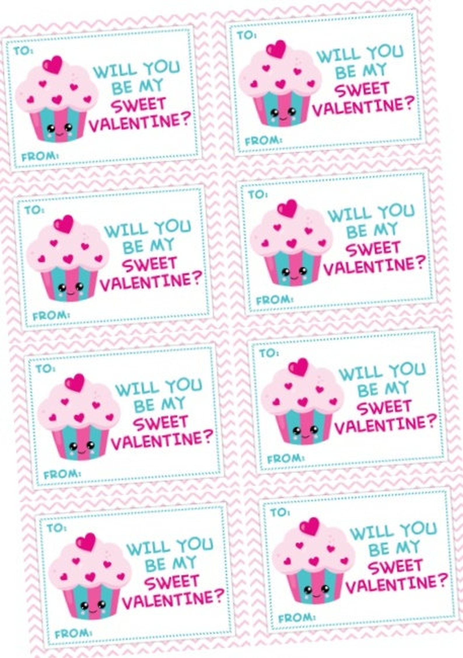 Cute Cupcake Valentine's Day Printable Cards, Mini Cards, DIY, You ...