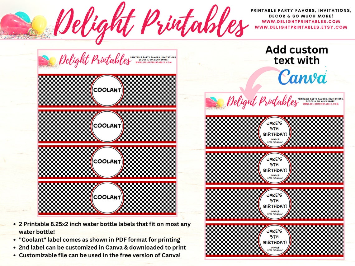 Race Car Printable Water Bottle Labels Coolant Racing - Etsy