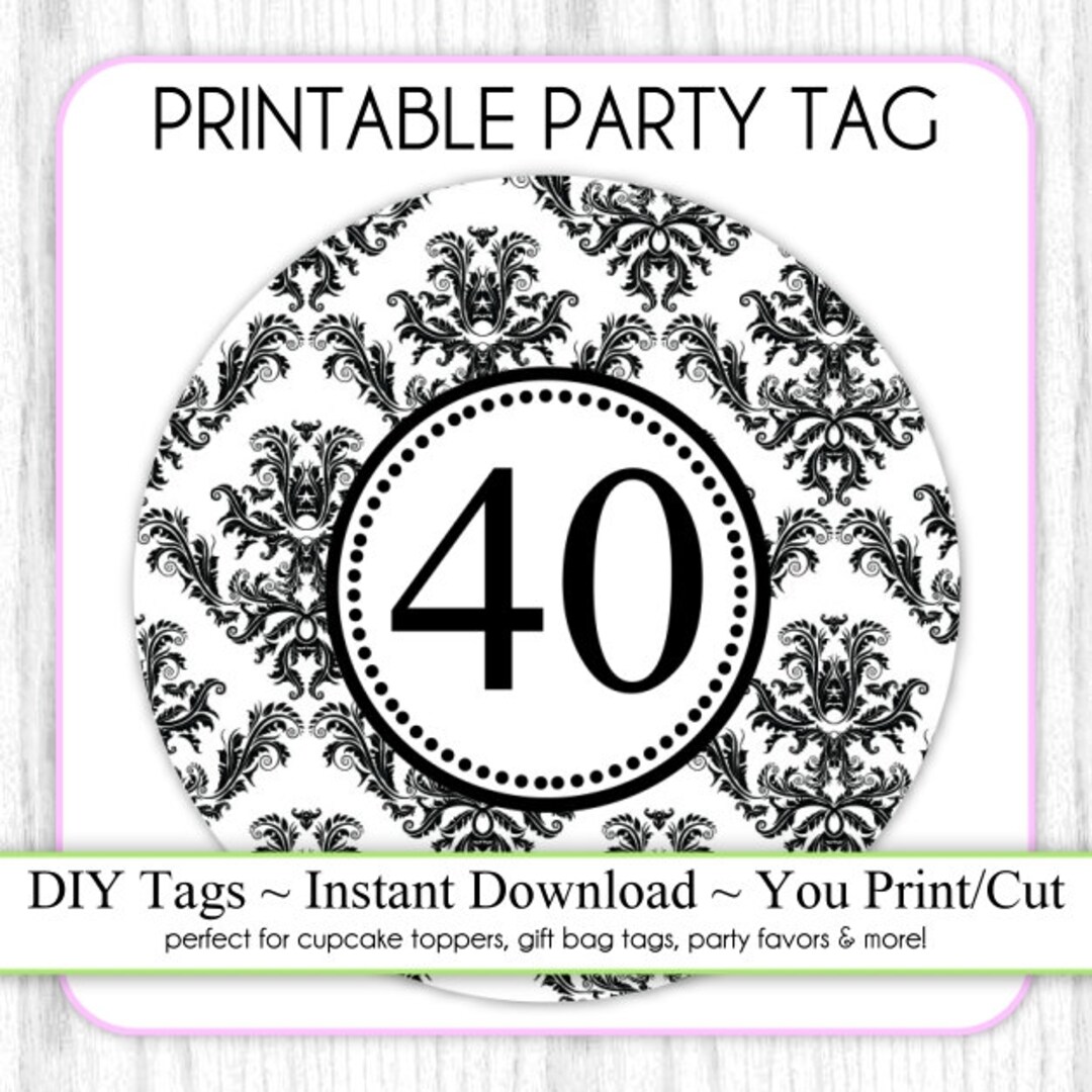 Instant Download Party Printable Tag Damask Party 40th - Etsy